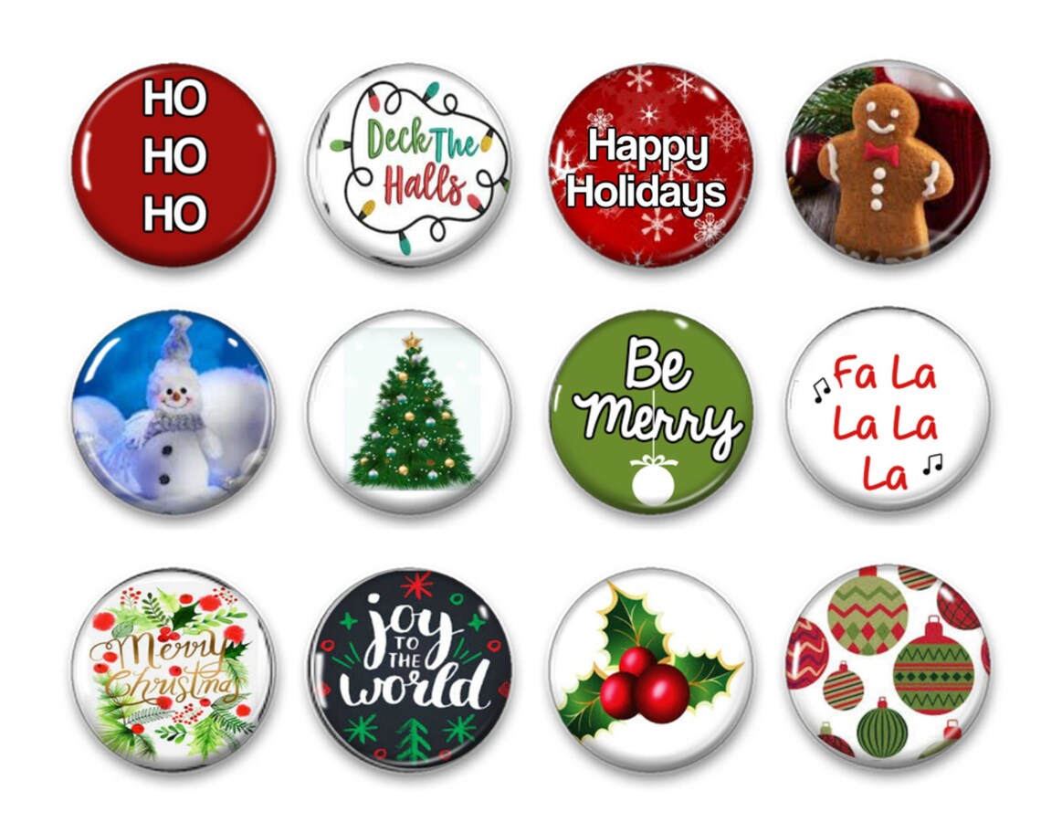 Christmas Buttons Pins Flatback or Magnet 1 24 Pack - Etsy