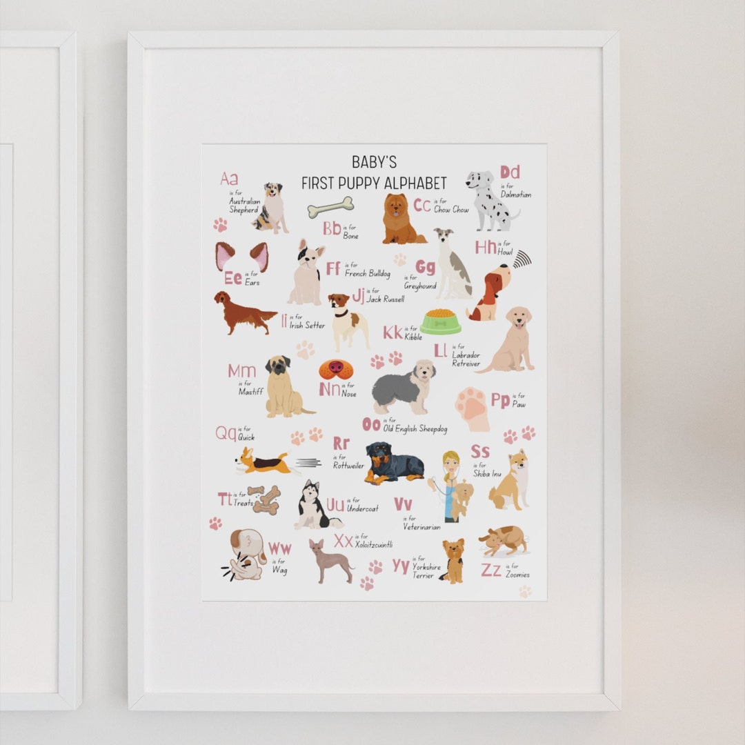 Baby Nursery Puppy Dog Alphabet Art Download Pink - Etsy