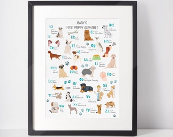 Baby Nursery Puppy Dog Alphabet Art Download navy - Etsy