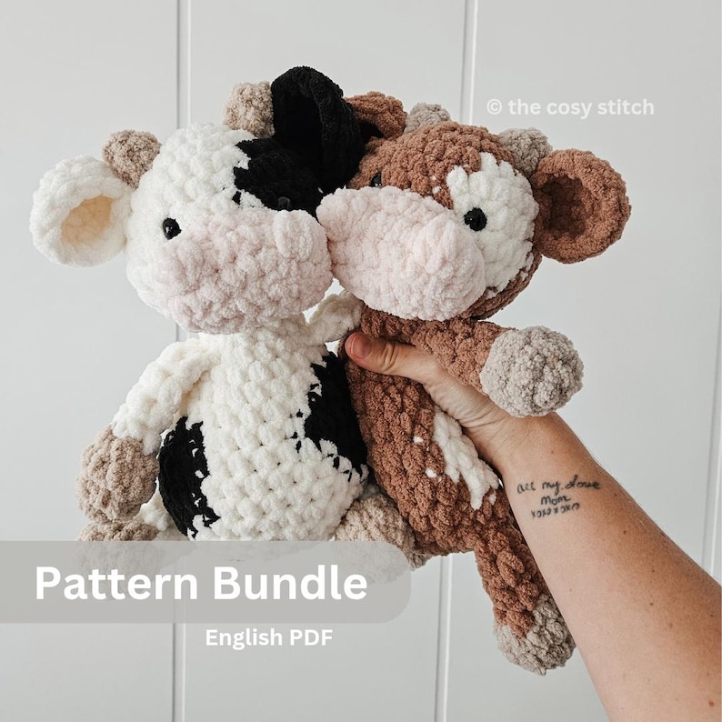 Crochet Cow Stuffie and Snuggler Pattern Bundle (PDF) - Etsy