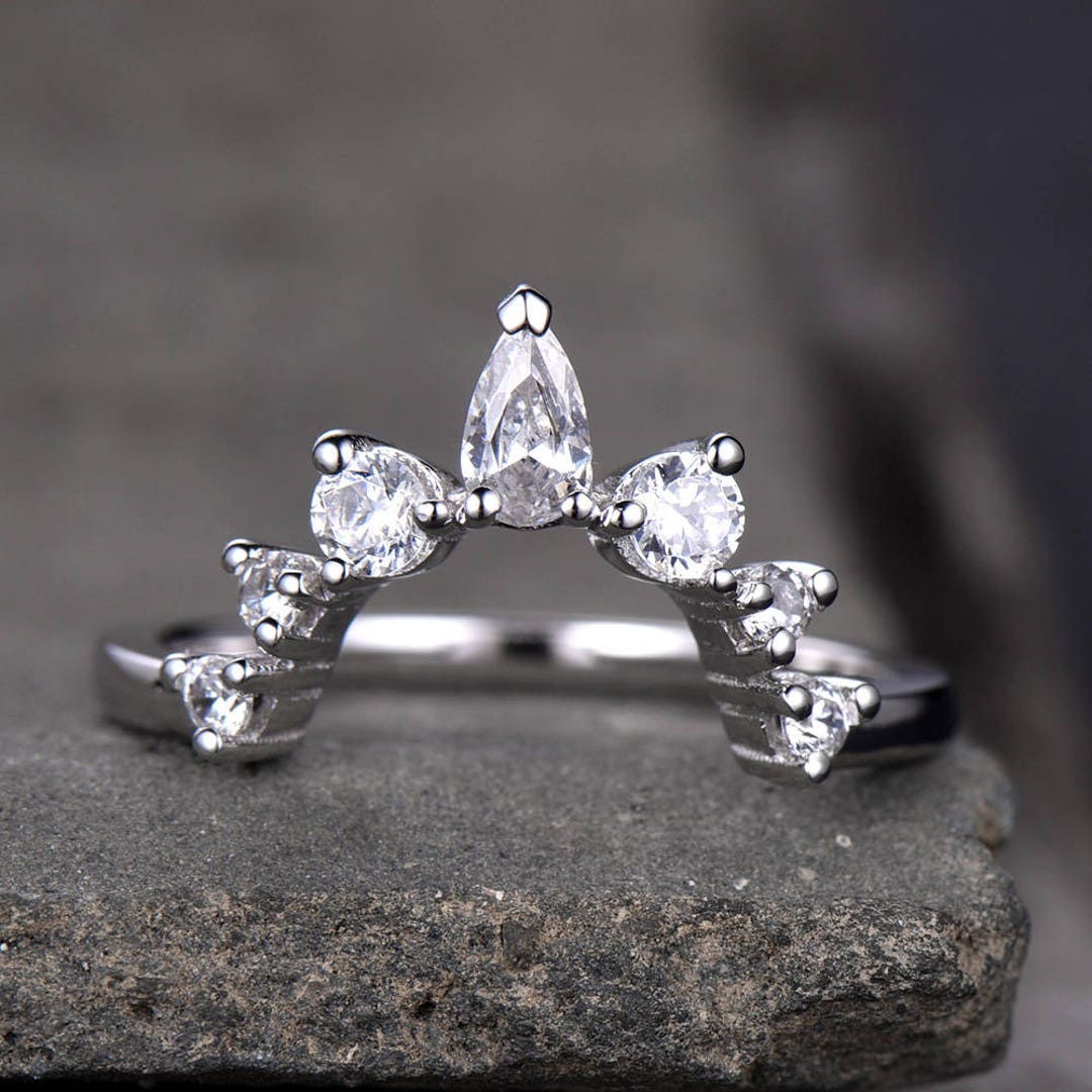 Crown Wedding Band Curve Wedding Band With Man Made Diamonds Stackable ...