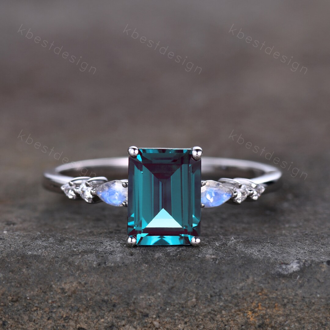 Emerald Cut Alexandrite Ring Sterling Silver Ring for Women Vintage ...