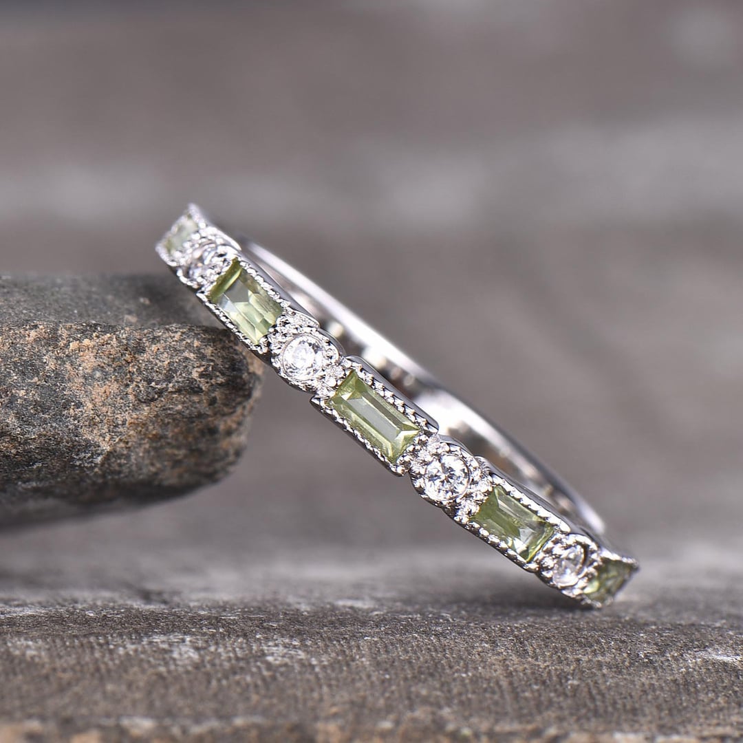 Peridot Baguette Ring, Sterling Silver Peridot Ring, Peridot Stacking ...