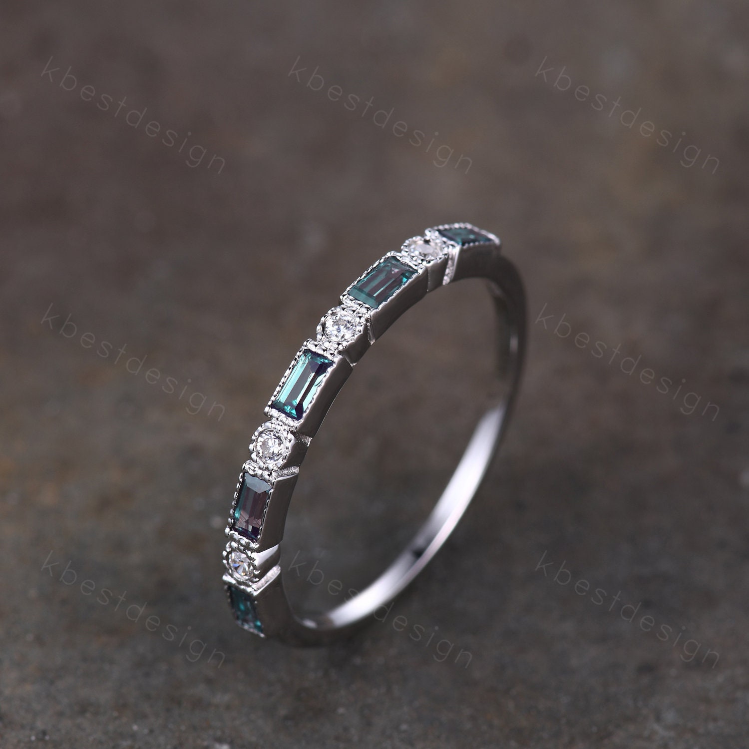 Alexandrite Ring Half Eternity Wedding Band White Gold Art - Etsy