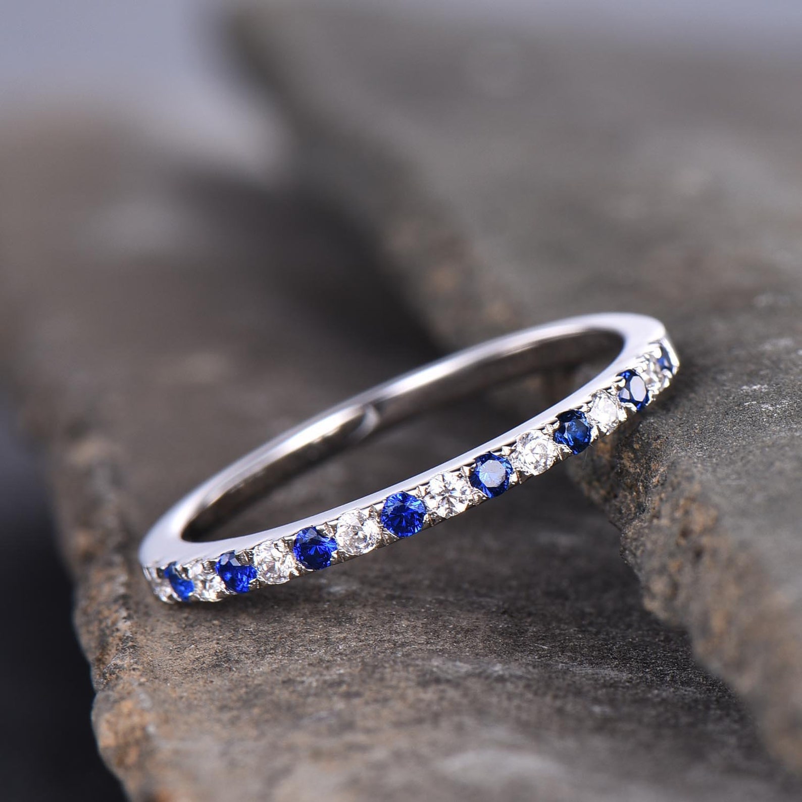 Sapphire Ring Sterling Silver Rings Blue Sapphire and CZ - Etsy