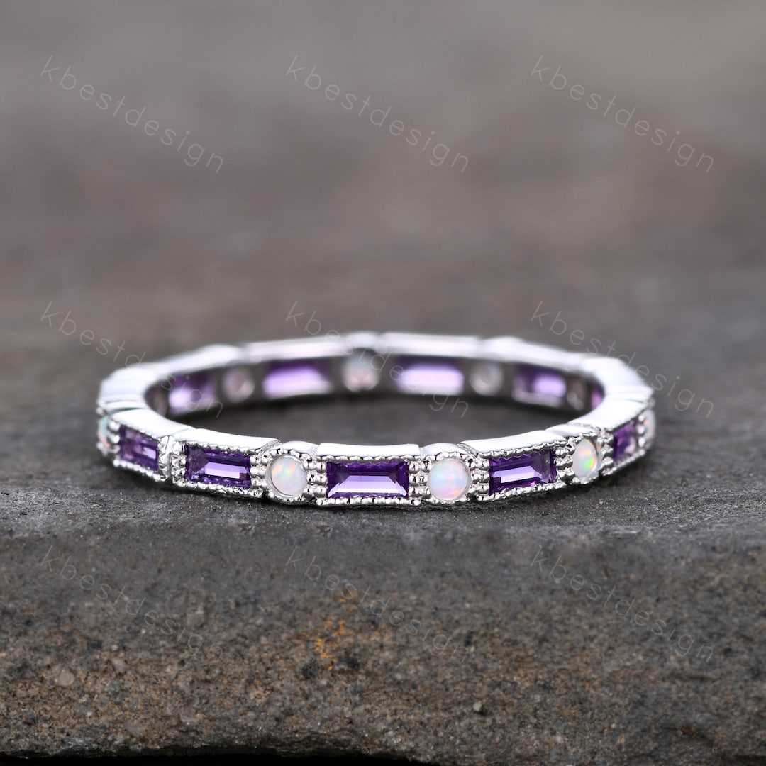 Amethyst Wedding Band Art Deco Eternity Band Opal Wedding Band White ...