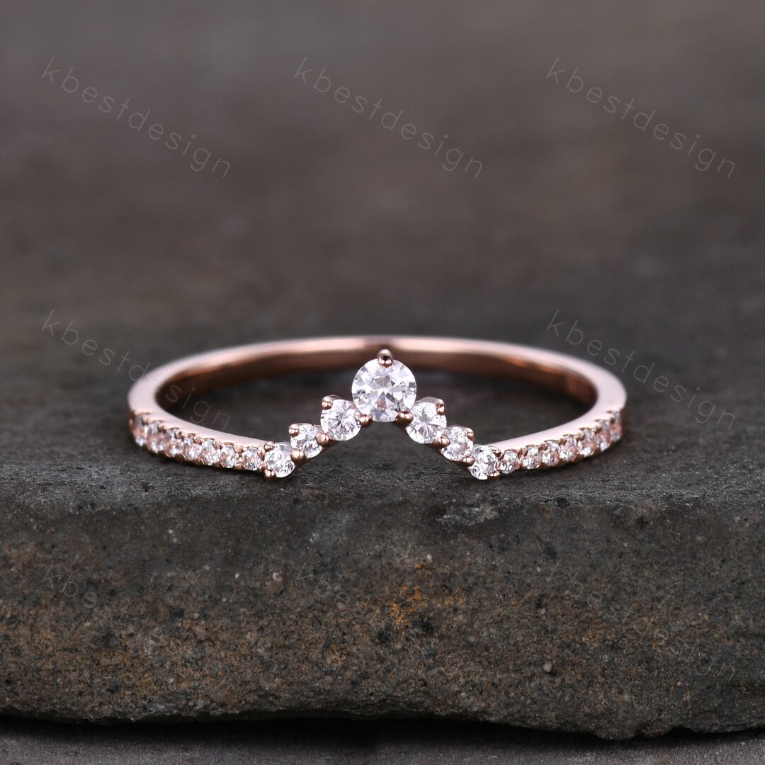 Curved Wedding Band Women Vintage Round Cut Diamond Wedding Band Rose ...