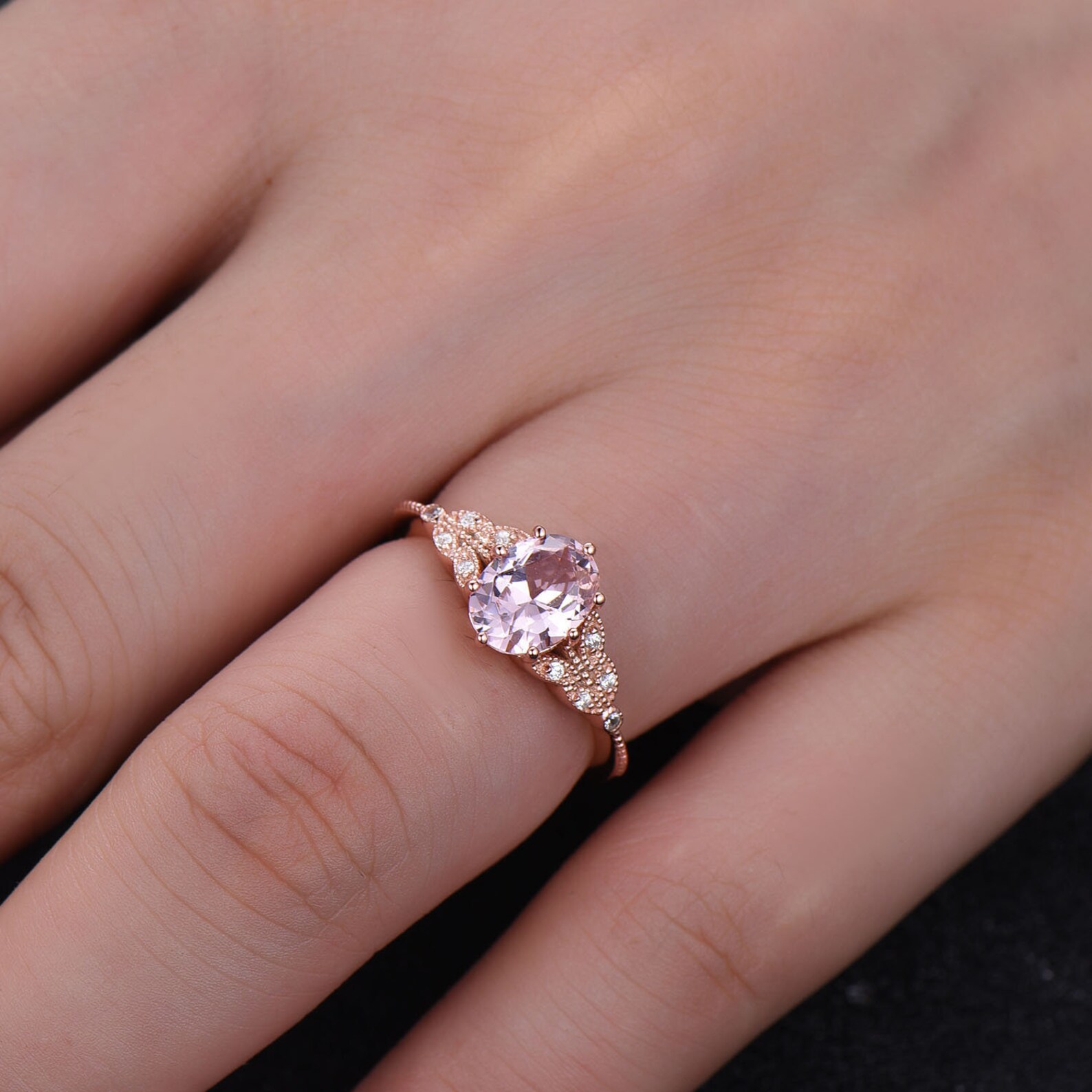 14K Rose Gold Morganite Engagement Ring Oval Morganite Ring - Etsy