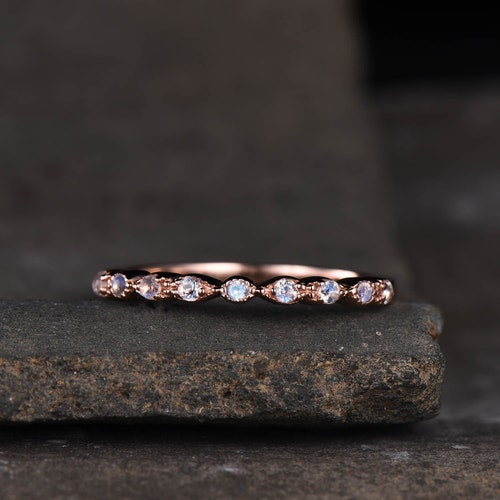 Dainty Moonstone Wedding Band Simple Moonstone Ring Rose - Etsy