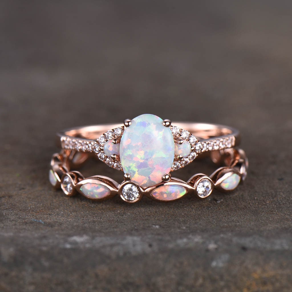 Opal Rings for Women Oval White Opal Engagement Ring Opal | Etsy Canada