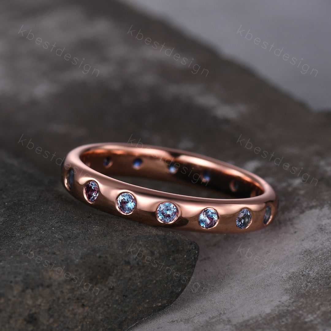 2mm Alexandrite Wedding Band Unique Eternity Sapphire and Alexandrite ...