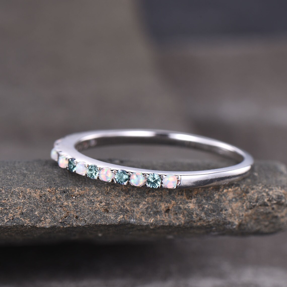 Dainty Opal Alexandrite Ring Opal Stackable Wedding Band - Etsy
