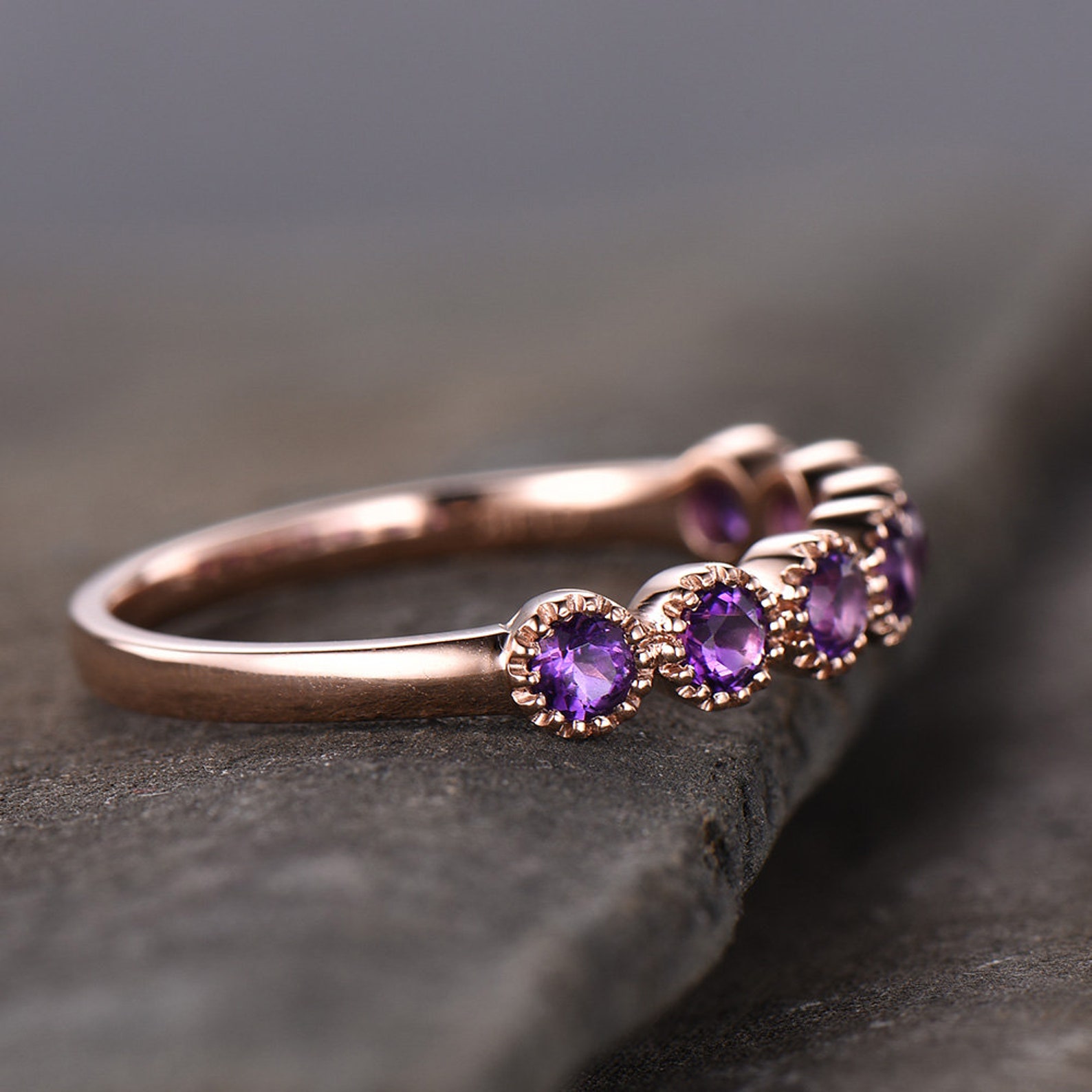 Art Deco Sterling Silver Ring Amethyst Wedding Band Half - Etsy