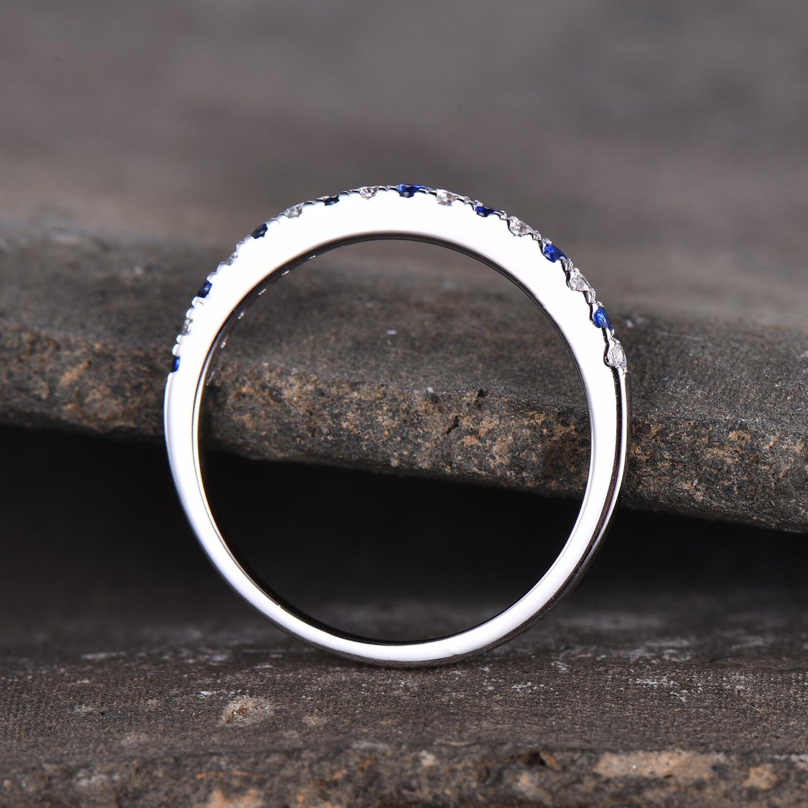Sapphire Ring Sterling Silver Rings Blue Sapphire and CZ - Etsy
