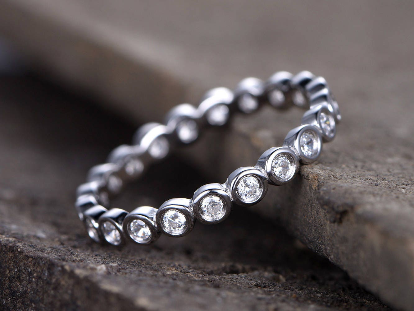 Bezel Set Diamond Eternity Band Sterling Silver CZ Wedding - Etsy