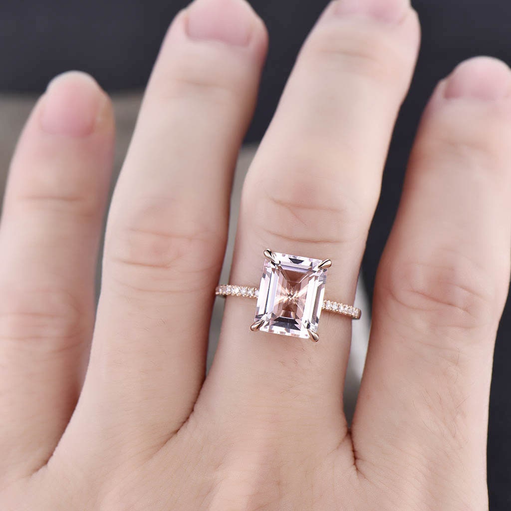 Rose Gold Morganite Ring Emerald Cut Solitaire Morganite - Etsy