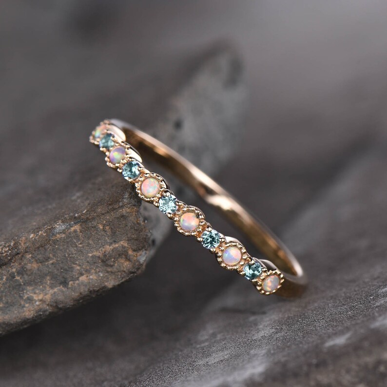 Alexandrite Opal Ring Opal Wedding Ring Gemstone Band - Etsy