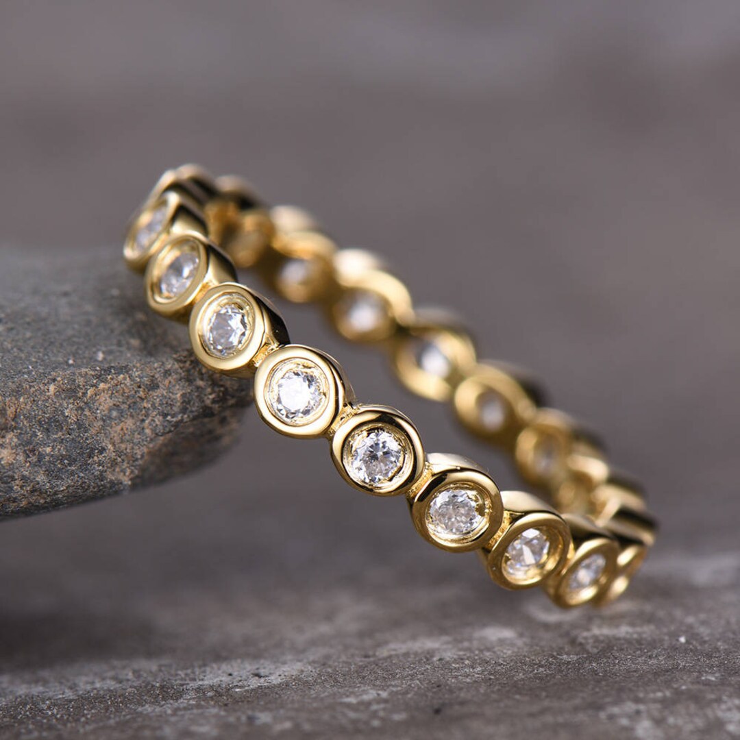 CZ Diamond Eternity Band Bezel Set Ring Bubble Stacking Ring Wedding Band Sterling Silver ...