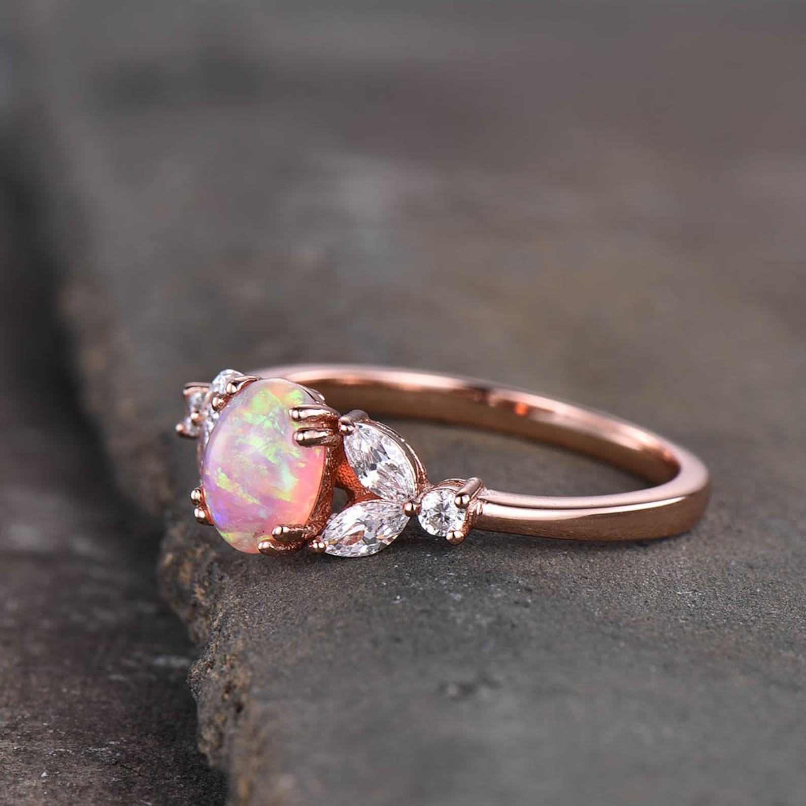 Pink Opal Ring Dainty Opal Ring Opal Engagement Ring Rose - Etsy