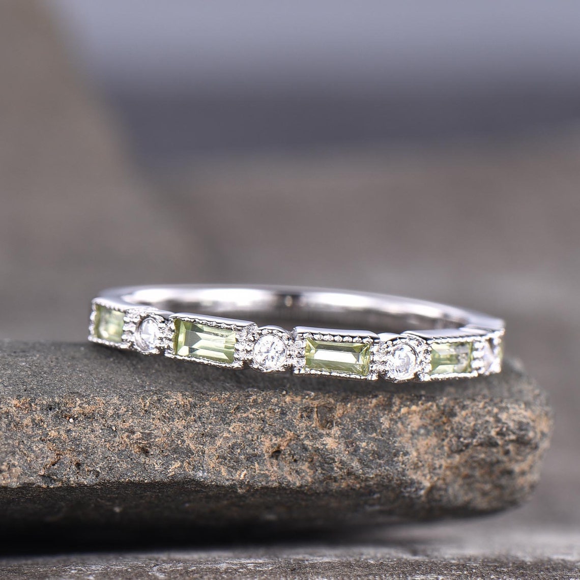 Peridot Baguette Ring Sterling Silver Peridot Ring Peridot | Etsy