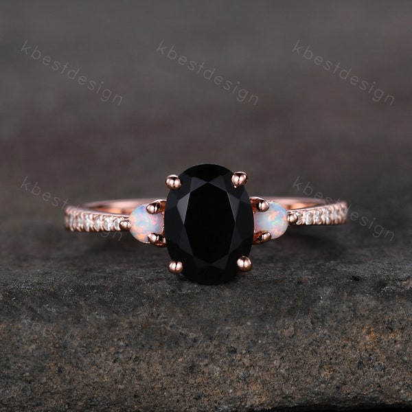 Unique Black Opal Engagement Ring Black Onyx Halo Wedding Ring - Etsy