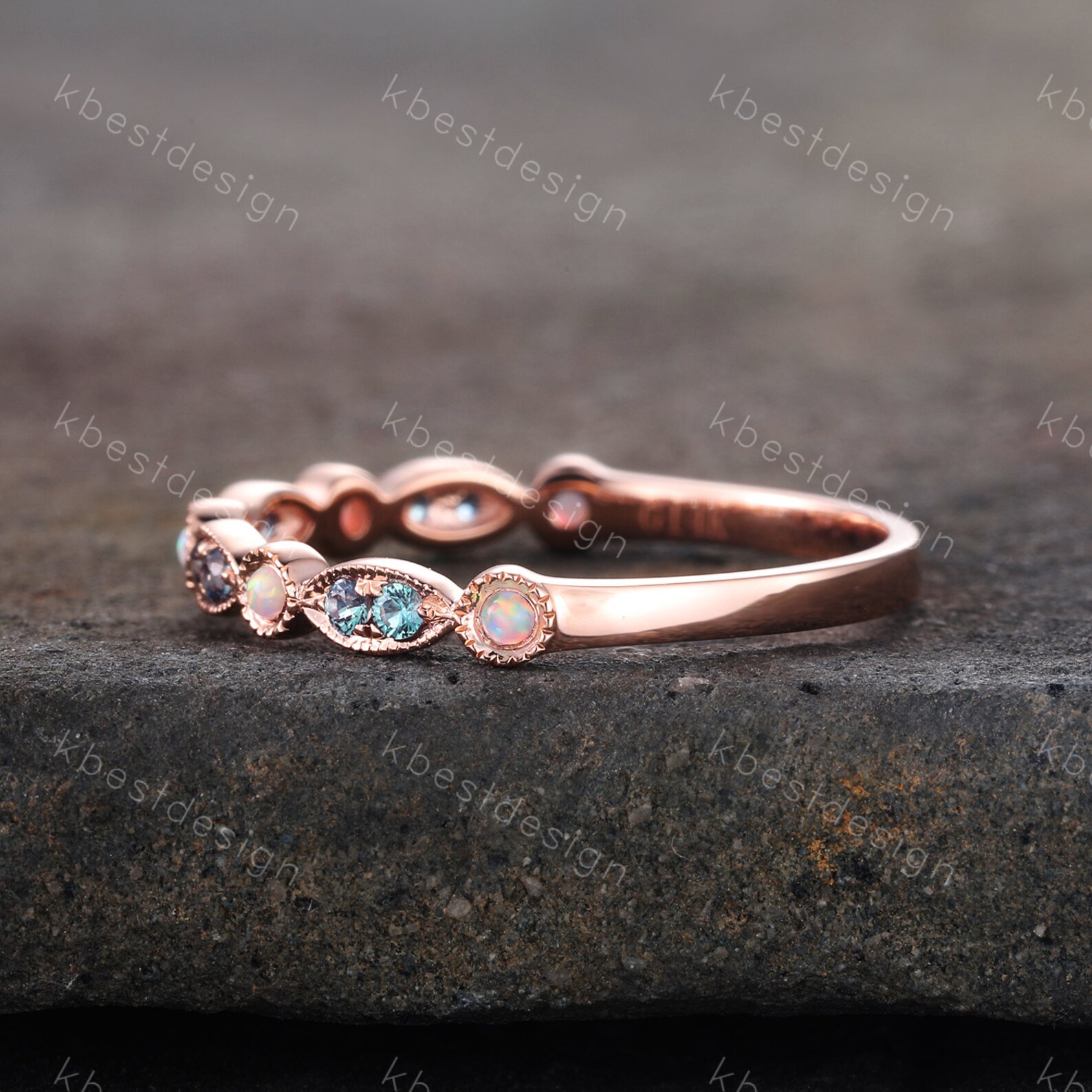 Alexandrite Opal Wedding Band Half Eternity Wedding Band Art | Etsy