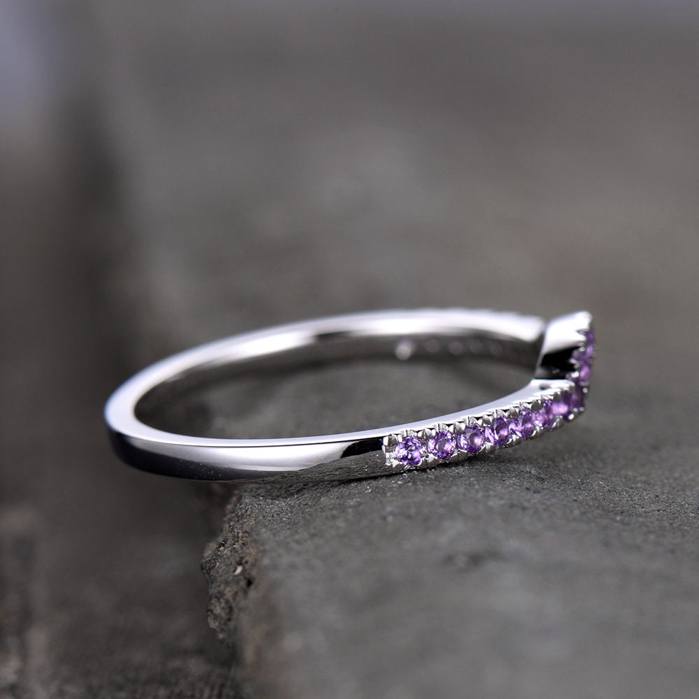 Sterling Silver Rings Amethyst Wedding Band Half Eternity | Etsy