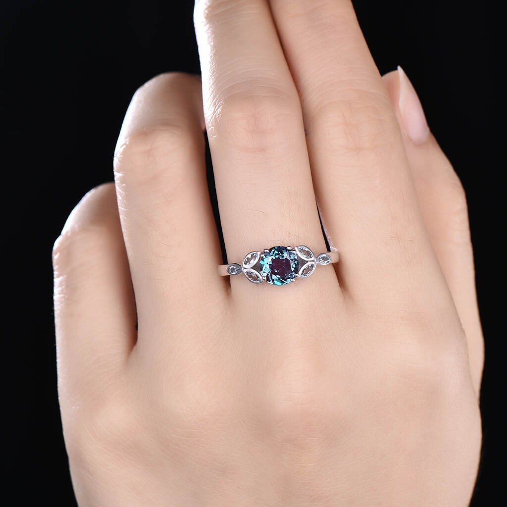 Alexandrite Ring Sterling Silver Ring Round Alexandrite - Etsy
