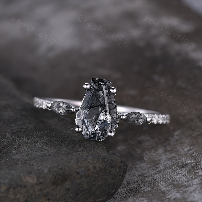 Vintage Coffin Cut Black Rutilated Quartz Engagement Ring - Etsy