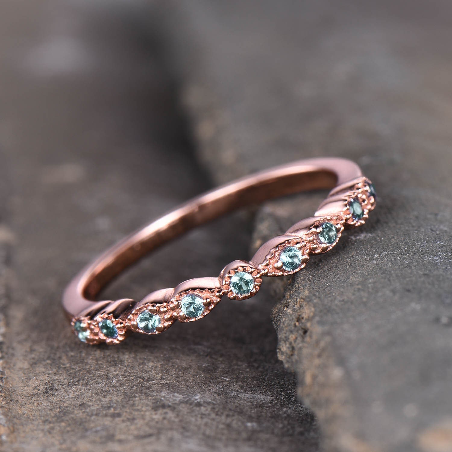 Alexandrite Ring Art Deco Half Eternity Band Alexandrite | Etsy