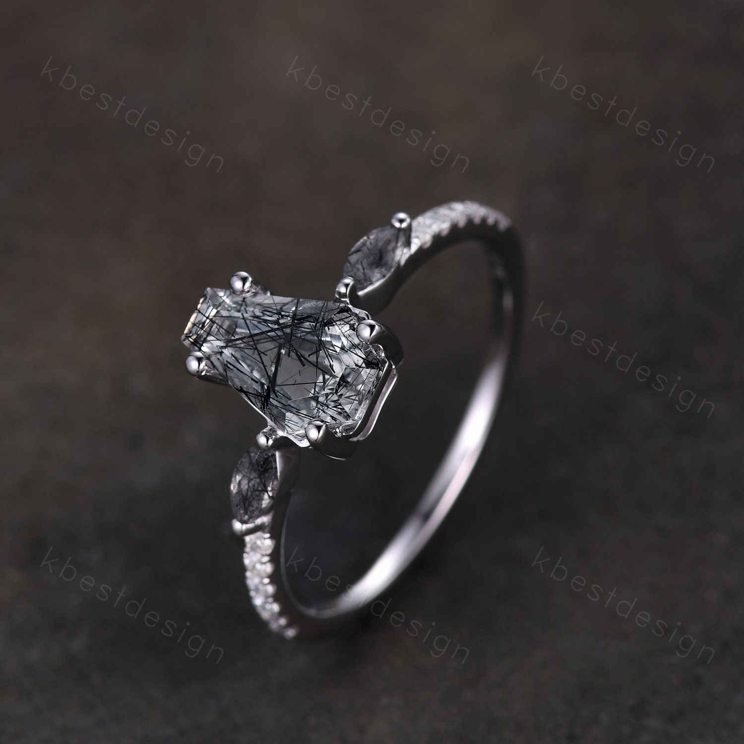 Vintage Coffin Cut Black Rutilated Quartz Engagement Ring - Etsy