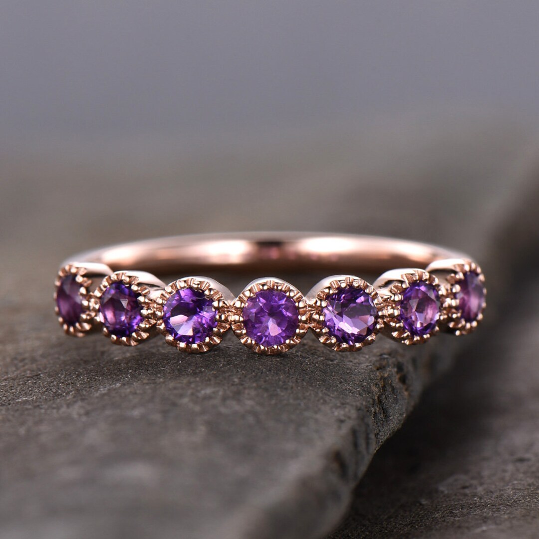 Art Deco Sterling Silver Ring Amethyst Wedding Band Half Eternity Ring ...