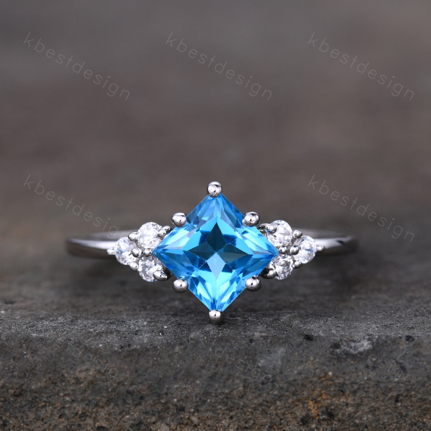 Princess cut blue topaz ring store
