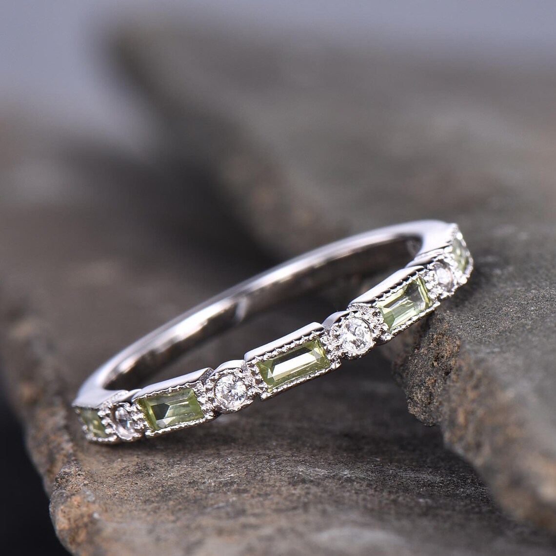 Peridot Baguette Ring Sterling Silver Peridot Ring Peridot | Etsy