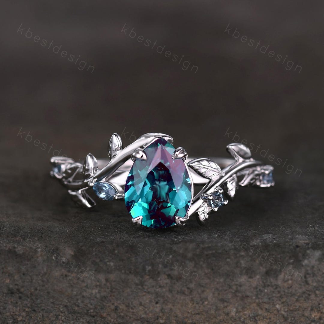 Vintage Alexandrite Engagement Ring Silver Art Deco Leaf Branch Ring ...