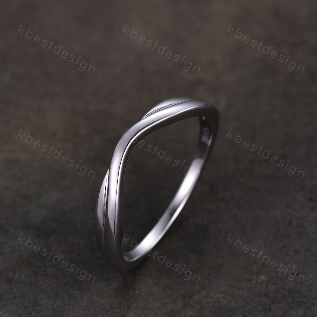 Curved Wedding Band White Gold Plain Band Unique Stacking Matching Band ...