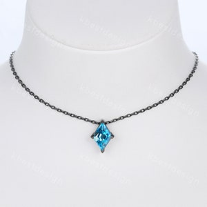 Unique Lozenge Cut Blue Topaz Necklace Black Gold Swiss Blue Topaz ...