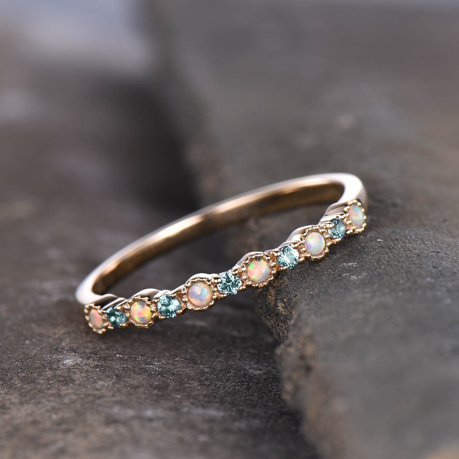 Alexandrite Opal Ring Opal Wedding Ring Gemstone Band - Etsy