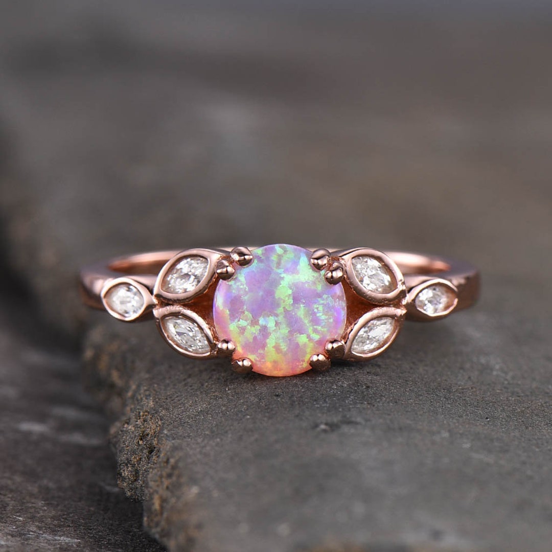 Opal Ring for Women, Pink Fire Opal Ring, Opal Engagement Ring, Rose ...