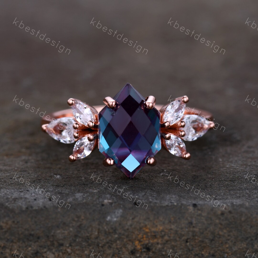 Vintage Alexandrite Ring Unique Bridal Ring Rose Gold Alexandrite ...
