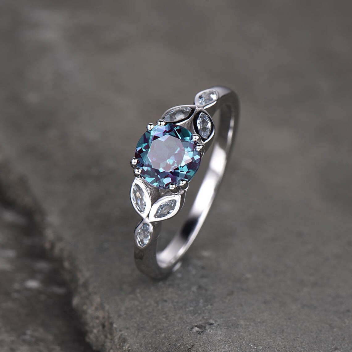 Alexandrite Ring Sterling Silver Ring Round Alexandrite - Etsy