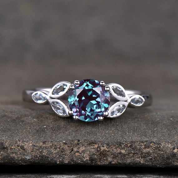 Alexandrite Ring Sterling Silver Ring Round Alexandrite - Etsy