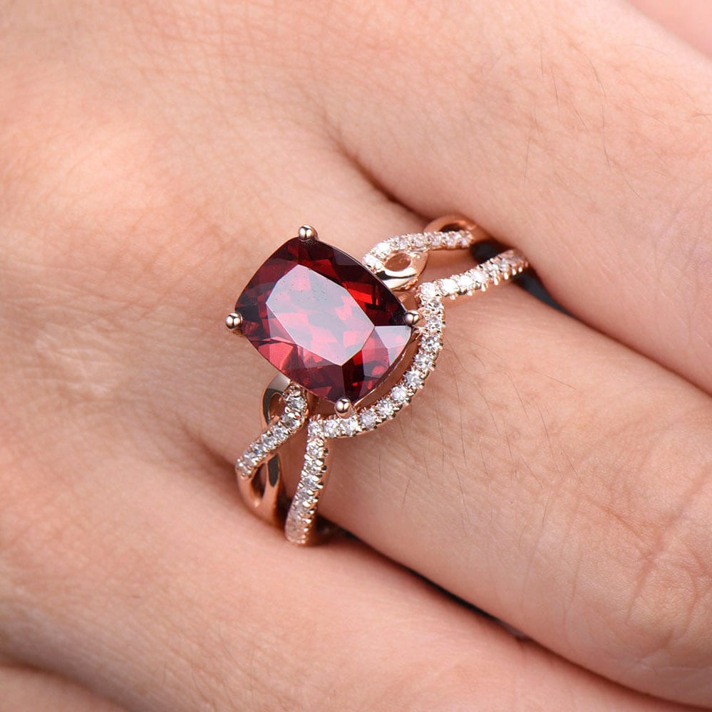 Infinity Garnet Engagement Ring Curve Wedding Band 8x10mm - Etsy
