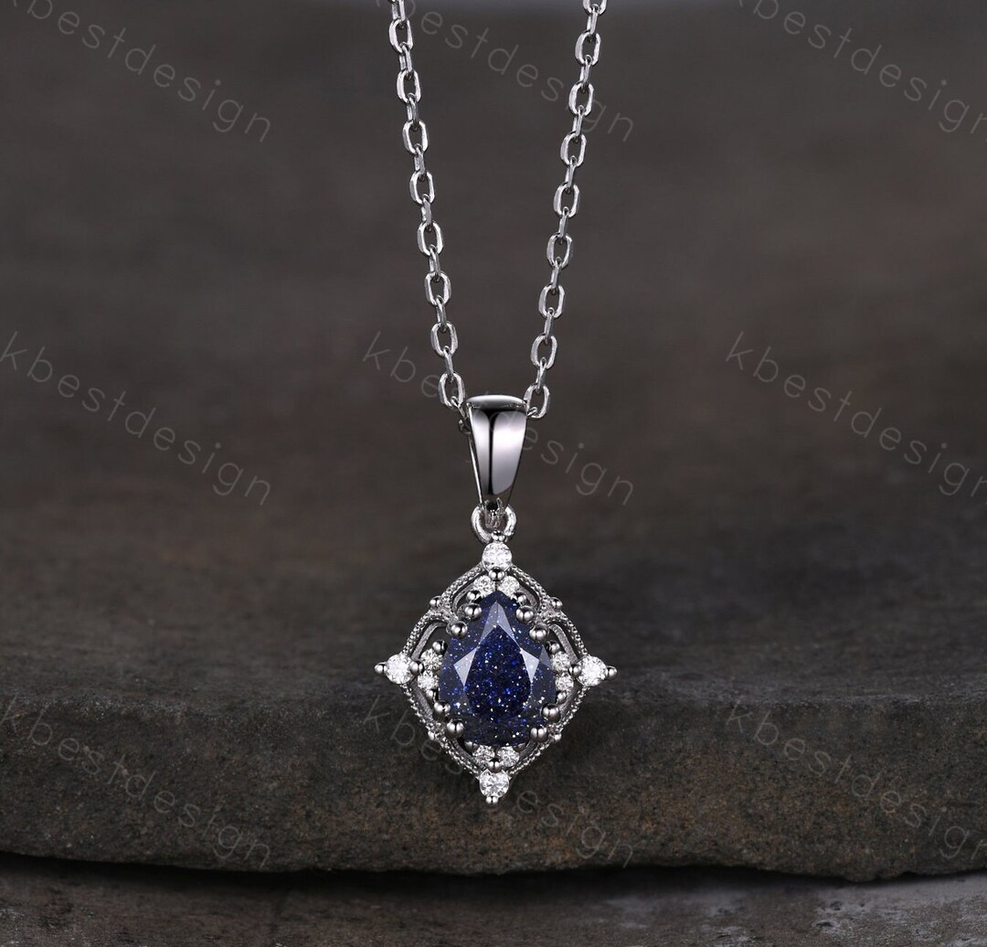 Antique Blue Sandstone Necklace Vintage Pear Cut Galaxy Sandstone ...
