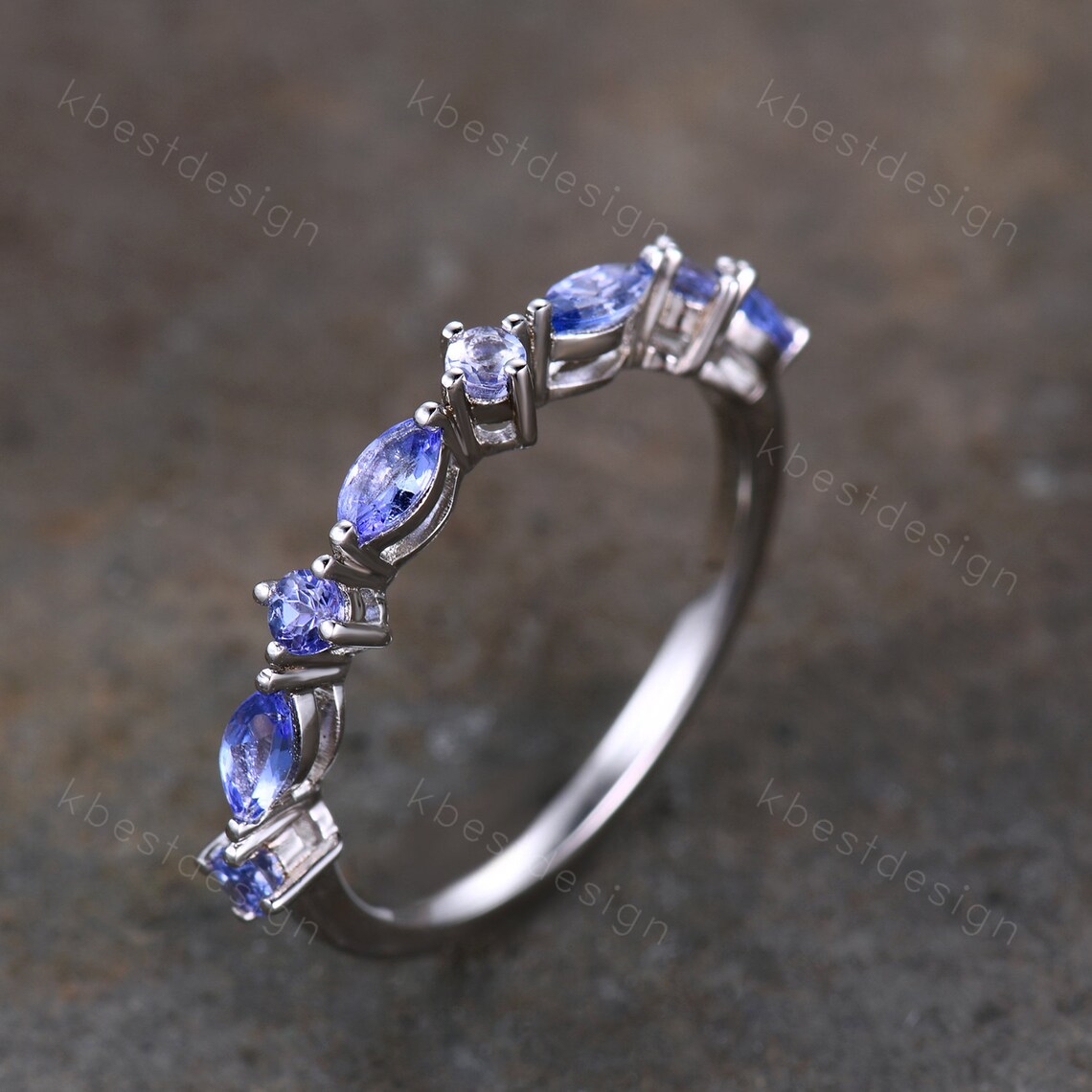 Art Deco Vintage Tanzanite Wedding Band/ Round and Marquise - Etsy