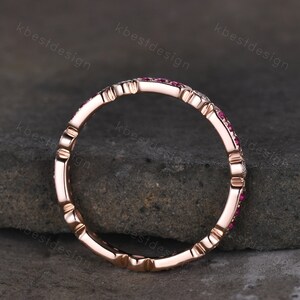 Vintage Ruby Wedding Band Rose Gold Ruby Moissanite Wedding Ring Unique ...