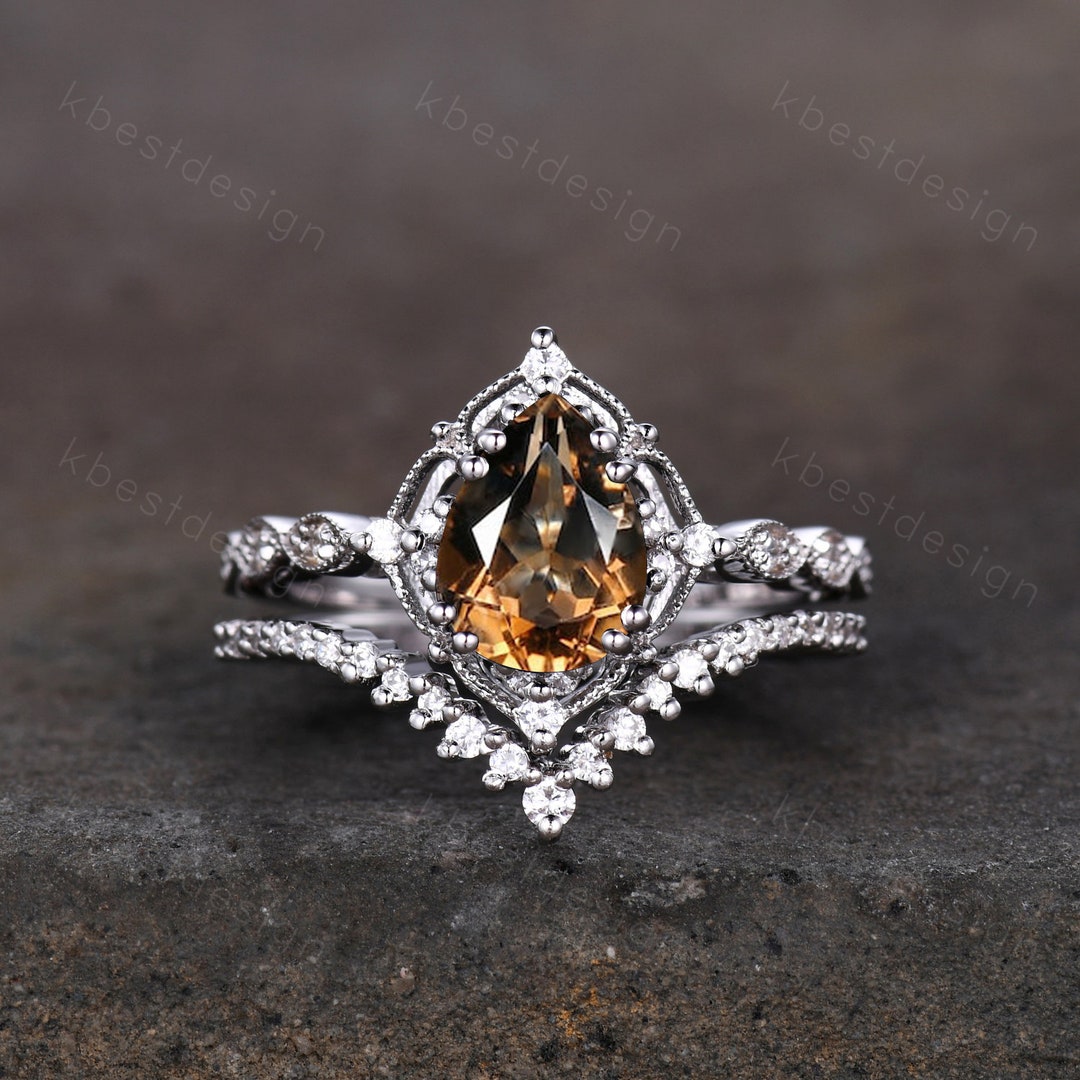 Vintage Smoky Quartz Engagement Ring Silver Ring Art Deco Curved ...