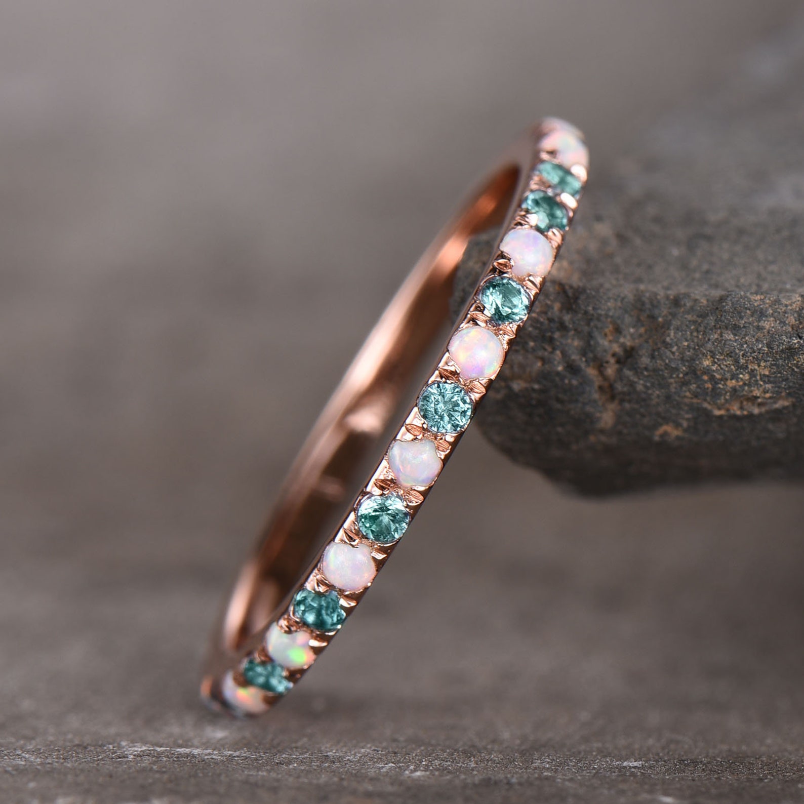 Alexandrite and Opal Ring Alternating Stone Ring Unique Opal - Etsy