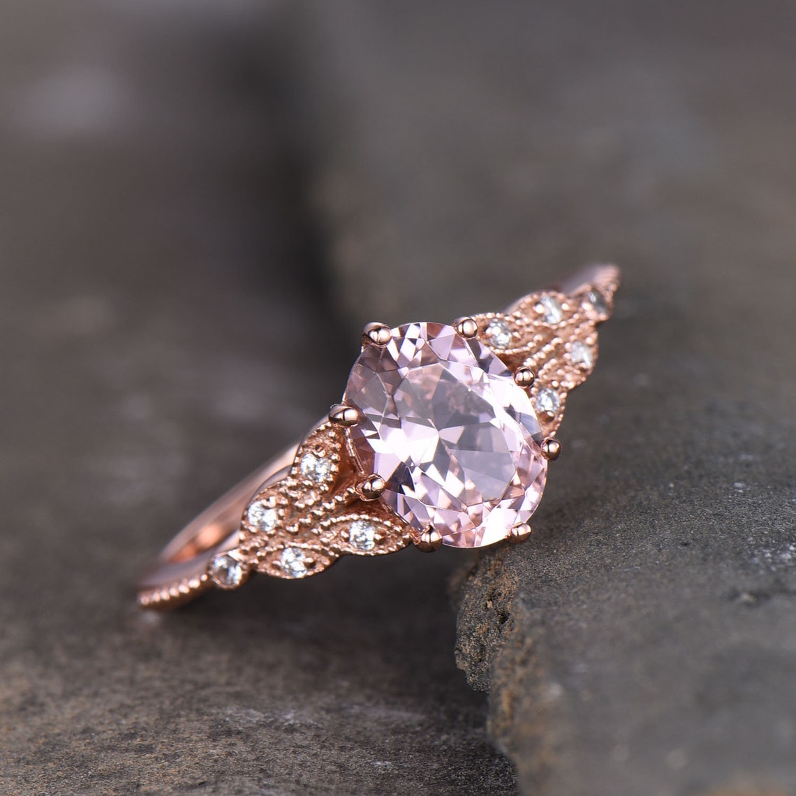 14K Rose Gold Morganite Engagement Ring Oval Morganite Ring - Etsy