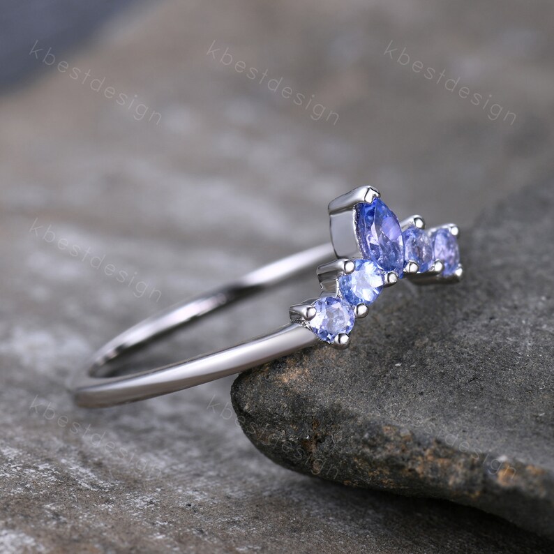 Curved Tanzanite Wedding Band/ Marquise Cut Tanzanite Stacking - Etsy